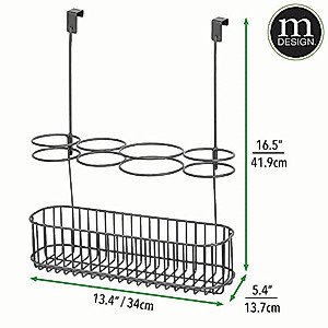mDesign Metal Over Door Bathroom Hair Care & Styling Tool Organizer Storage Basket for Hair Dryer, Flat Irons, Curling Wands, Hair Straighteners - Hang Inside/Outside Cabinet Doors - Graphite Gray