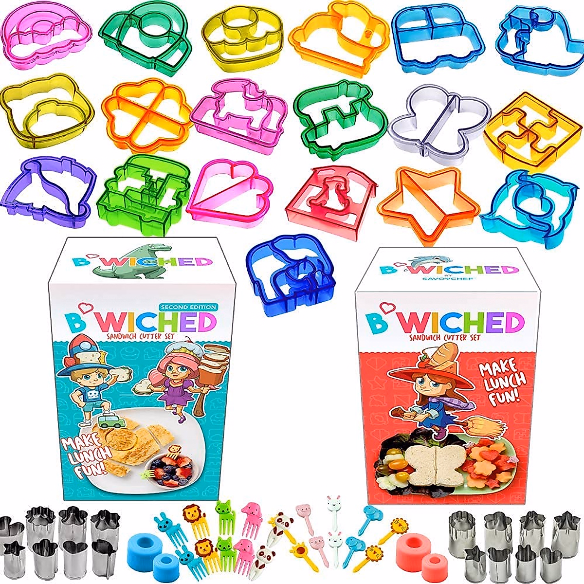 59pc Sandwich Cutters for Kids - Great for Toddler Lunch Box and Containers - Bento Box Accessories and Uncrustable sealer - For Boys and Girls Kids Lunch