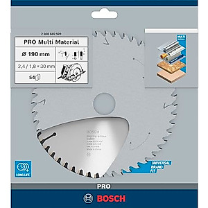 Bosch 2608640509 Multi Material Circular Saw Blade, 190mm x 2.4mm x 30mm, 54 Teeth, Silver