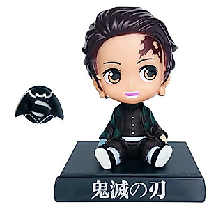 ITUBLE Bobbleheads Anime Tanjiro Action Figures Bobblehead Car Dashboard Decorations Accessories Interior Statue Bobble Head Figure Dash Board Figurine Phone Holder Bracket Birthday Cake Toppers Gifts
