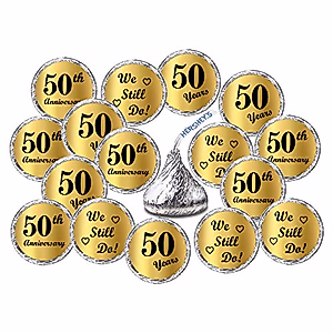 Gold Foil 50th Anniversary Kisses Stickers, (Set of 216) Chocolate Drops Labels Stickers for 50th Wedding Anniversary, Party Favors Decor for Kisses