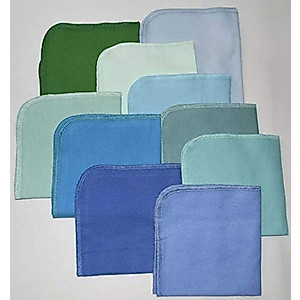 1 Ply 12x12 Inches Set of 10 Solid Flannel Paperless Towels Blues and Greens