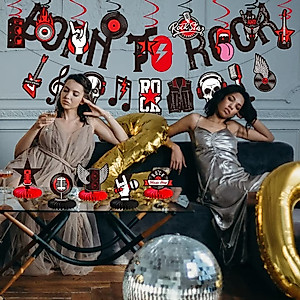 LARRAZABAL 25PCS Rock and Roll Party Decorations Include Born to Rock Glitter Banner, Rock and Roll Hanging Swirls and Honeycomb Centerpieces for Birthday Baby Shower Party Supplies
