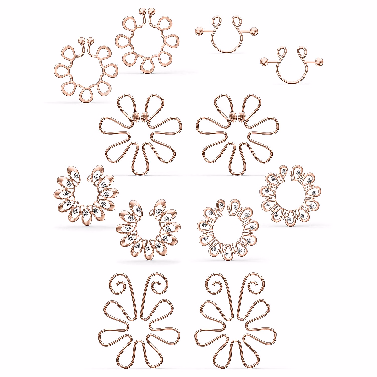 Lcolyoli Fake Nipplerings Piercing Jewelry Adjustable Clip On Nipple Rings Stainless Steel Non Piercing Women Rose Gold