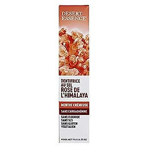Desert Essence Pink Himalayan Salt Carrageenan Free Toothpaste 6.5 oz - Non-GMO, Gluten Free, Vegan, Cruelty Free, Fluoride Free - Eco-Harvest Tea Tree Oil - Fights Cavity-Forming Sugar Acids