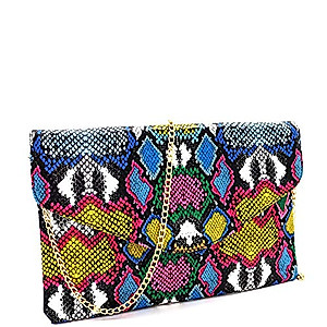 Trendeology Snake Print Leather Envelope Clutch Purse with Crossbody Chain Strap (Envelope Style - Multi)