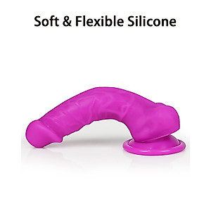 Purple Dildo Adult Sex Toys- 7.1 Inch Realistic Liquid Silicone Dildo with Strong Suction Cup for Shower Hands-Free Play, Lifelike Soft Penis Dildo for Man, Small Beginner Dildo for Women and Couples