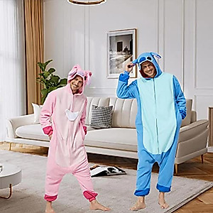 KIGURCMIACE Onesie Adult,Unisex onesies adult For Men And Women,Stitch Animal Role-Playing Onesies, Halloween Christmas Party Pajamas(Stitch,m) Blue