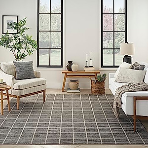 Nourison Serenity Home Contemporary Grey Ivory 7'10" x 9'10" Area -rug, Easy -cleaning, Non Shedding, Bed Room, Living Room, Dining Room, Backyard, Deck, Patio (8x10)