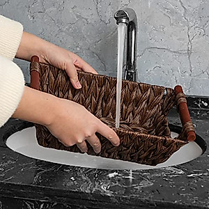 GRANNY SAYS Wicker Storage Baskets, Waterproof Wicker Basket with Handles, Woven Storage Bins for Pantry Kitchen and Bathroom, Brown, 2-Pack