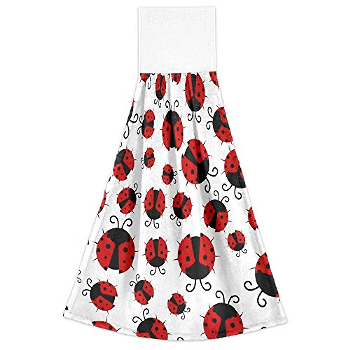 Red Ladybugs Texture 2 Pcs Hanging Kitchen Hand Towels, Hanging Tie Towels with Hook & Loop Washcloth Dishcloths Sets Decorative Absorbent Tea Bar Bath Hand Towel