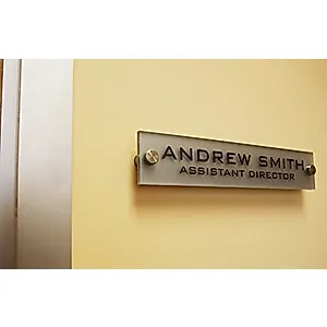 Personalized Office Wall Name Plate Sign. Modern Stainless Steel Legs (Frosted Silver)