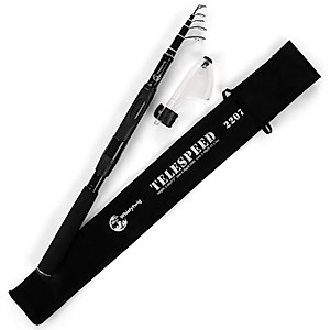 Whistytwig Compact Telescopic Fishing Rod - Versatile Retractable Pole for Fresh & Saltwater, Portable Fishing Rod, Ideal for Travel (Black/White - Lure Fishing, 7'2.5")