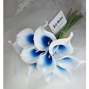 Lily Garden Mini 15" Artificial Calla Lily 10 Stem Flower Bouquets (Blue Center)