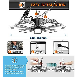 250W LED shop Lights,30000LM-Plug-in High Bay Light-Adjustable 7-Panel LED Garage light,Design-Aluminum Heat Sink-Ideal for Warehouse,Residential,Barn,Factory,Workshop-High Intensity Shop Lighting