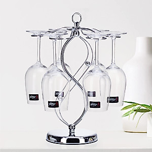 Homya Wine Glass Holder - Countertop Metal Wine Holder Vertical Wine Glass Display Rack for Bar Kitchen Table, Offers 6 Wine Glasses, Silver