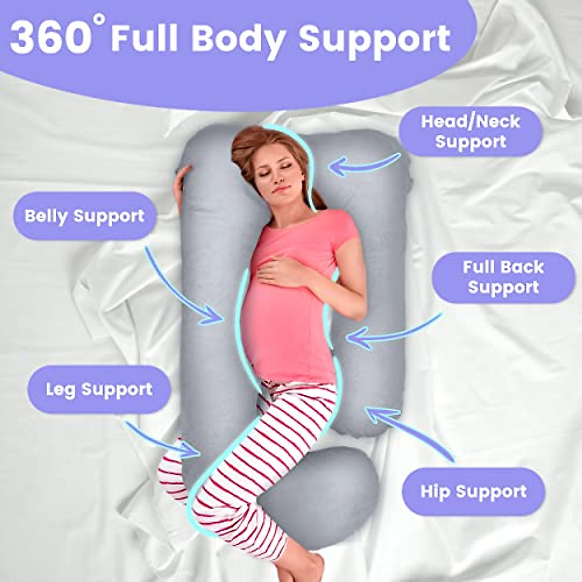 Pregnancy Pillows for Sleeping - U Shaped Full Body Pillow Support, 57inch Cooling Maternity Pillow for Pregnant Women, Support for Belly, Back, Legs. Pregnancy Gifts & Pregnancy Must Haves for Adult