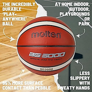 Molten BG3000 Basketball, Indoor/Outdoor, Synthetic Leather, Size 6, Orange/Ivory, Suitable for Boys Age 12, 13, 14 and Girls Age 14 & Adult