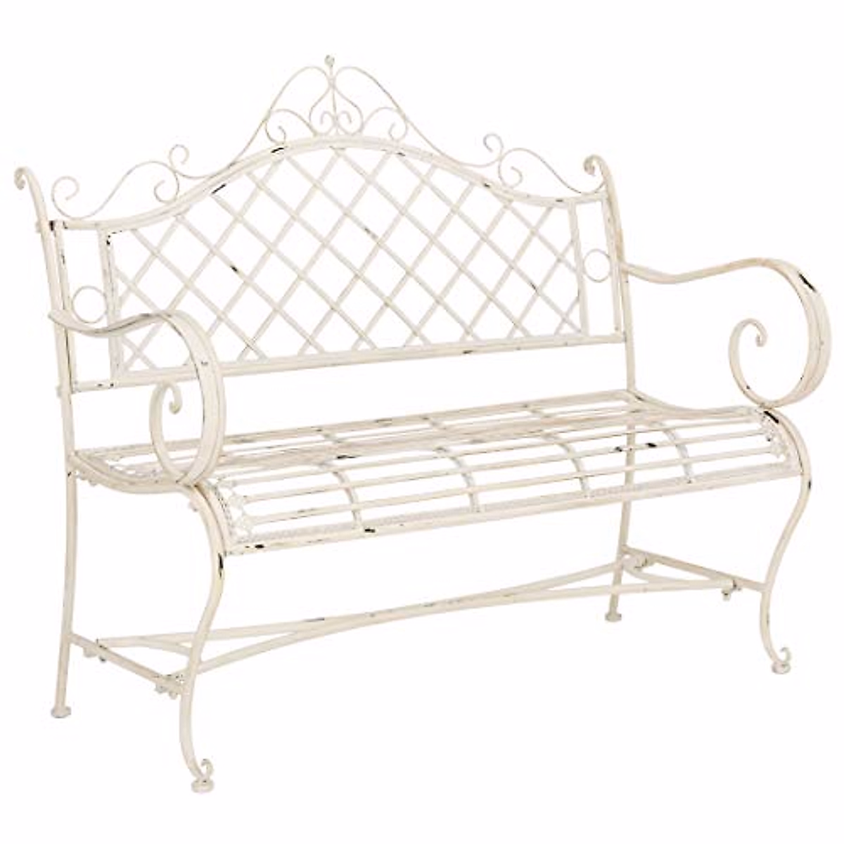 Safavieh PAT5017A Collection Adina Antique White Wrought Iron 51.25" Outdoor Garden Bench