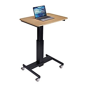 Rocelco 28" Height Adjustable Mobile School Standing Desk - Quick Sit Stand Up Home Computer Workstation - Gas Spring Assist Office Laptop Riser Cart - Wood Grain (R MSD-28)