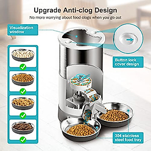 Automatic Cat Feeder for Two Cats, NautyPaws Dry Food Dispenser with Splitter and Two Stainless Bowls, 10s Meal Call and Timer Setting, Dual Power Supply Pet Feeder for Cats & Dogs
