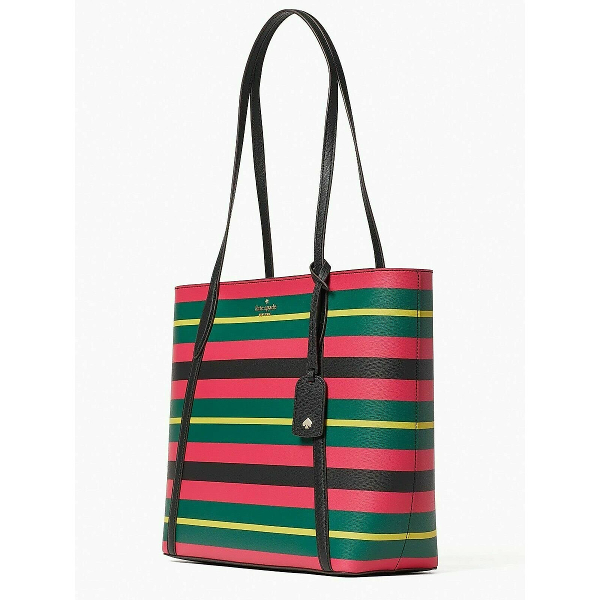 Kate Spade Cara Large Top Zip Tote Wrapping Paper Stripe Pink Black Multi