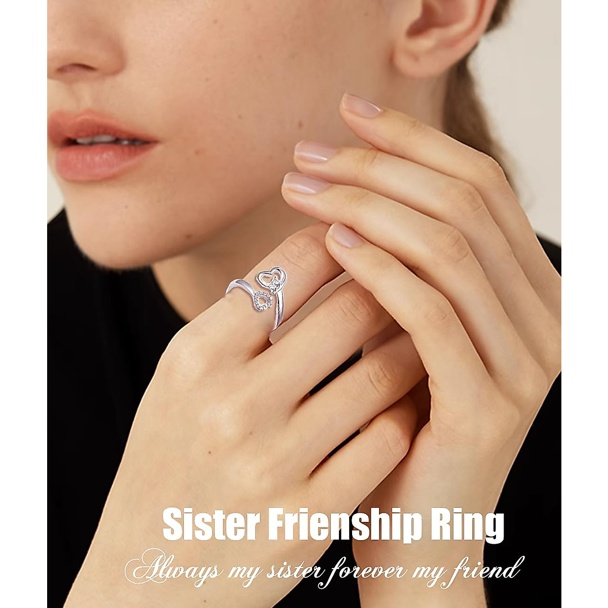 Ladytree Sterling Silver Always My Sister Forever My Friend Double Heart Ring Size 8