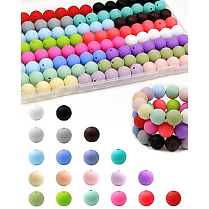 120PCS FIVEIZERO Silicone Beads, 20 Colors 14,15mm Silicone Beads Focal Beads Rubber Round Beads Mixed Color Silicone Beads Bulk for DIY and Keychain Accessories Silicone Beads Crafts Making