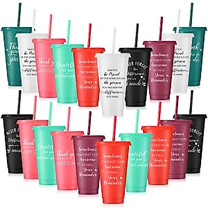 Zhehao 20 Pcs Thank You Cup Tumblers Employee Appreciation Gifts Bulk, 24 oz Plastic Coffee Cups with Straws and Lids, Team Gifts for Staff Coworker Friends(Bright Colors)