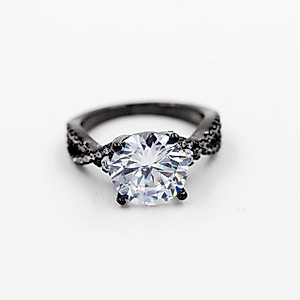 T Brand Black Infinity Rings for Women Best Friends, Big Cubic Zirconia Solitaire Accented Anniversary Rings for Her (Size 8)