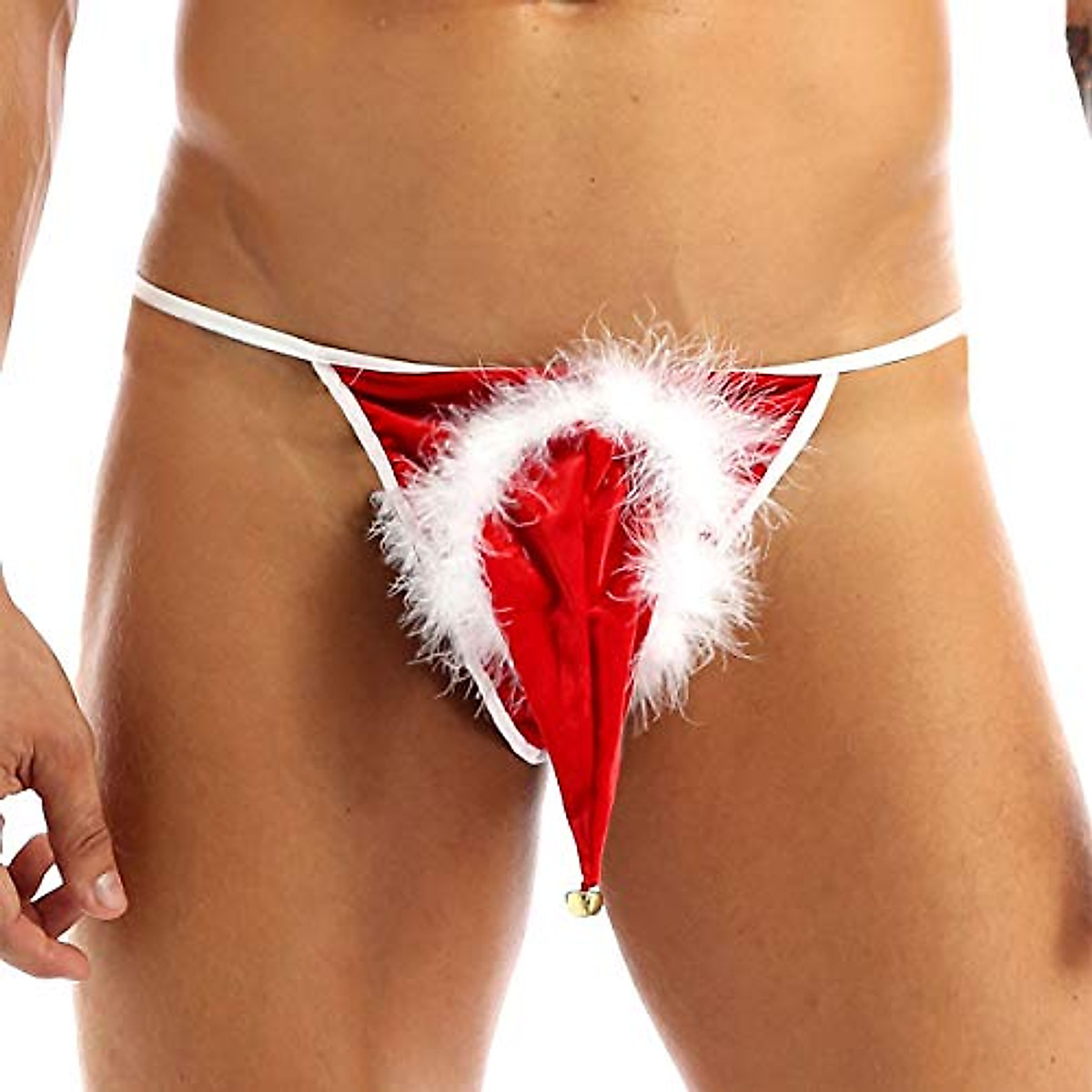 YOOJOO Men's Novelty Thongs Funny G-String Pouch Bikini Christmas Santa Hat Underwear Gag Gifts Santa Bell Large
