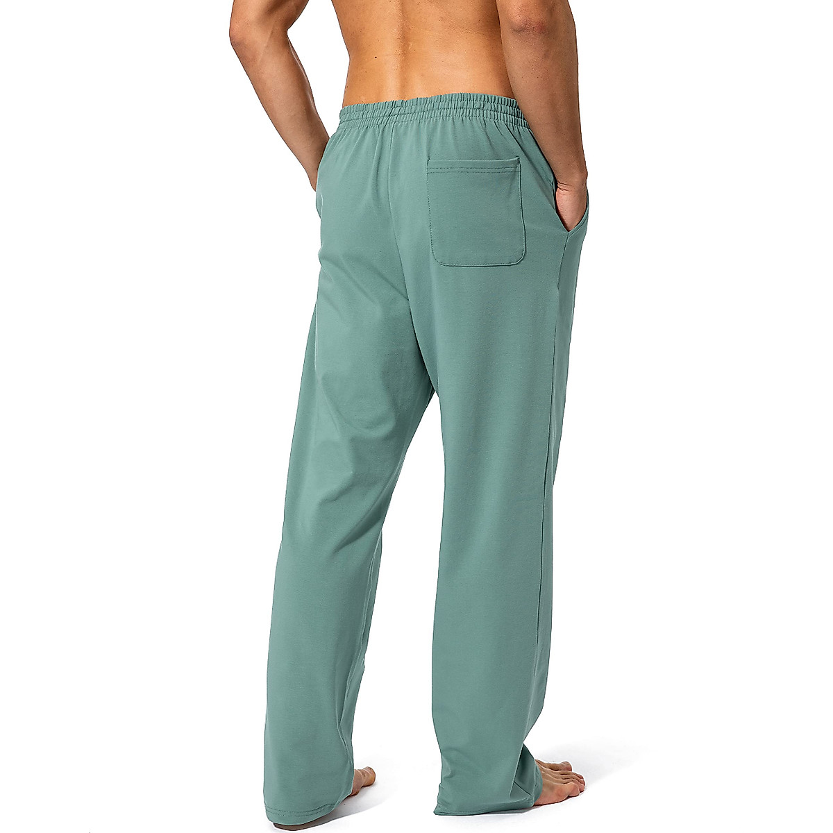 Pudolla Men's Cotton Yoga Sweatpants Athletic Lounge Pants Open Bottom Casual Jersey Pants for Men with Pockets (Green Small)
