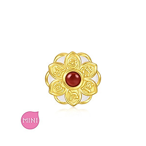 CHOW SANG SANG 999 24K Solid Gold Mini Charm Om Mani Padme Hum with Red Agate Mini Charm Blessing Bracelet for Women and Men 93485C