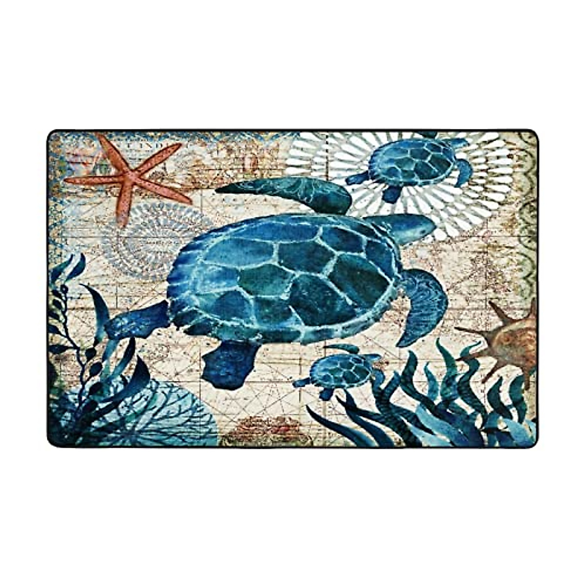Soft Area Rug for Living Room,Nautical Blue Sea Turtles Beach Theme Ocean---1,Large Floor Carpets Doormat Non Slip Washable Indoor Area Rugs for Bedroom Kids Room 4 x 5.3Ft