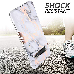 SURITCH Case for Galaxy S10,[Built-in Screen Protector] Cute Geometric Marble Full-Body Shockproof Rugged Cover for Samsung Galaxy S10 6.1 Inch [Compatible with Fingerprint Sensor] (Gold Marble)