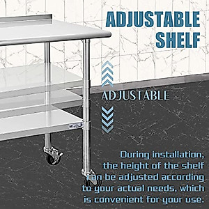 Hally Stainless Steel Table for Prep & Work 24 x 48 Inches with Caster Wheels, NSF Commercial Heavy Duty Table with Undershelf and Backsplash for Restaurant, Home and Hotel