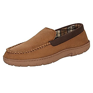 Hanes Mens Moccasin Slipper House Shoe With Indoor Outdoor Memory Foam Sole Fresh IQ Odor Protection , Tan , Large