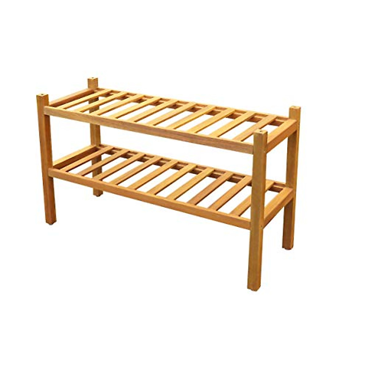 INTERBUILD Acacia Solid Wood Shoe Storage Organizer 2-Tier Stackable Shoe Rack, Golden Teak