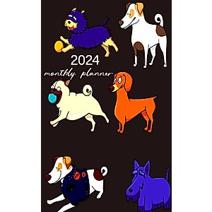 2024 Monthly Planner: Small 1 Year Calendar Schedule Organizer Start January 2024 to December 2024 with Holidays| cute dogs cover|Includes Place for Contacts, Notes, Important Dates, and Passwords