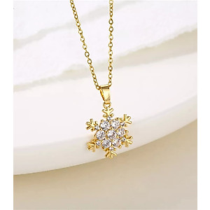 BLUEW Snowflake Pendant Necklace, Gold Plated Stainless Steel Dainty Handmade Jewelry for Women, Sparkly Cubic Zirconia, Diamond Crystal, Stylish Design, Delicate - Gift for Her