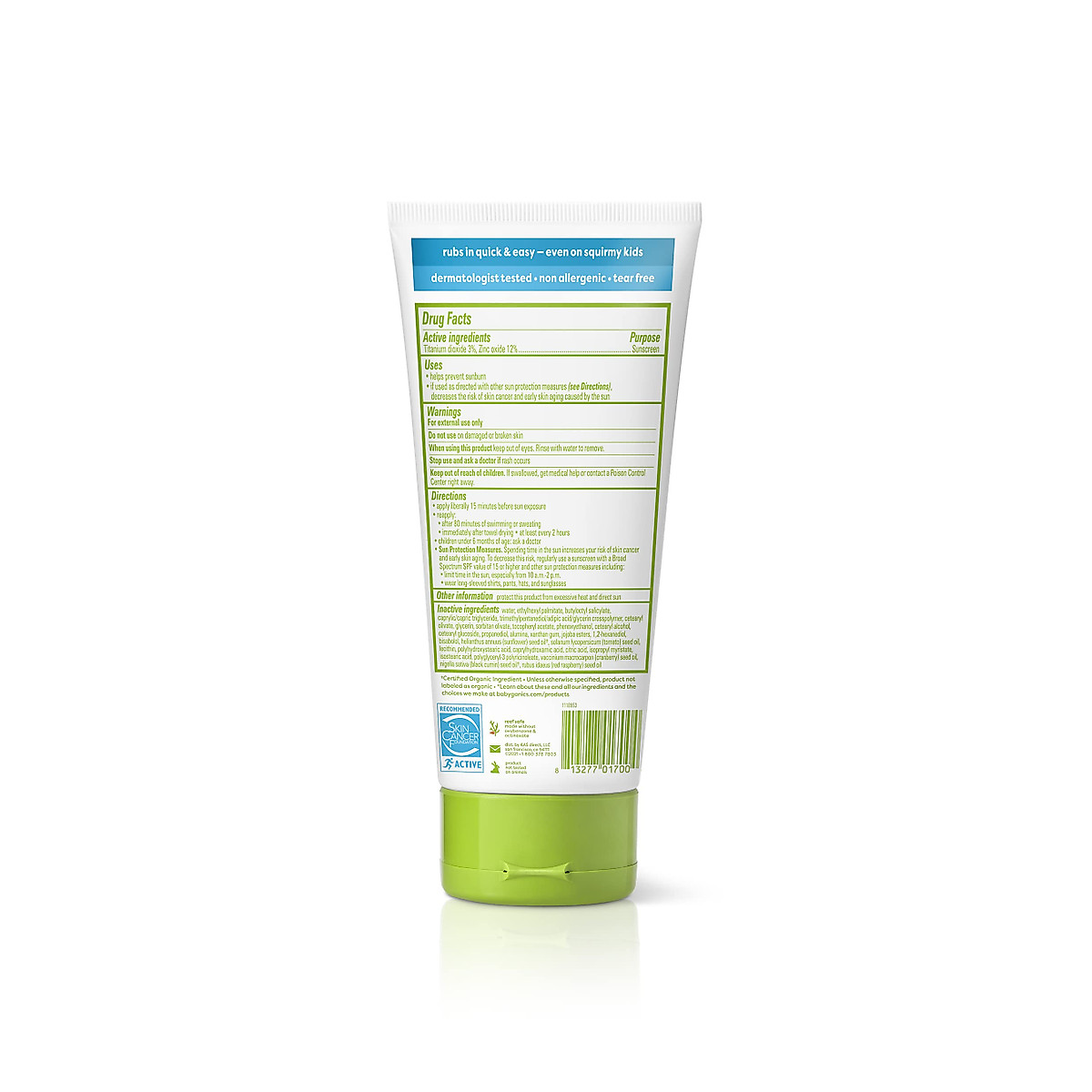 Babyganics SPF 50 Kids Sunscreen Lotion | UVA UVB Protection | Octinoxate & Oxybenzone Free | Water & Sweat Resistant, 6 Fl Oz (Pack of 2)