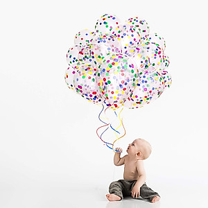 60 Pack Dandy Decor Rainbow Confetti Balloons w/Ribbon | Rainbow Balloon | Party Balloons | Helium Balloons | Multi Colored Balloons | Birthday Balloons | Globos para Fiestas | Bright Balloons