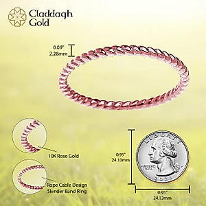 10K Rose Gold Dainty Stackable Rope Cable Design Thin Slender Band Ring - Size 6-1/4