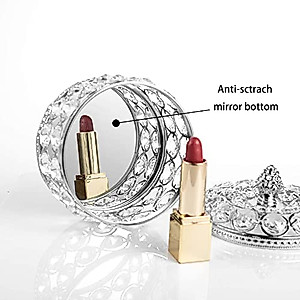 Feyarl Clear Crystal Jewelry Trinket Box Organizer Earrings Rings Treasure Storage Keepsake with Glass Mirror Surface Inside for Dresser Room Deco Valentine Christmas Birthday Gift (Silver)