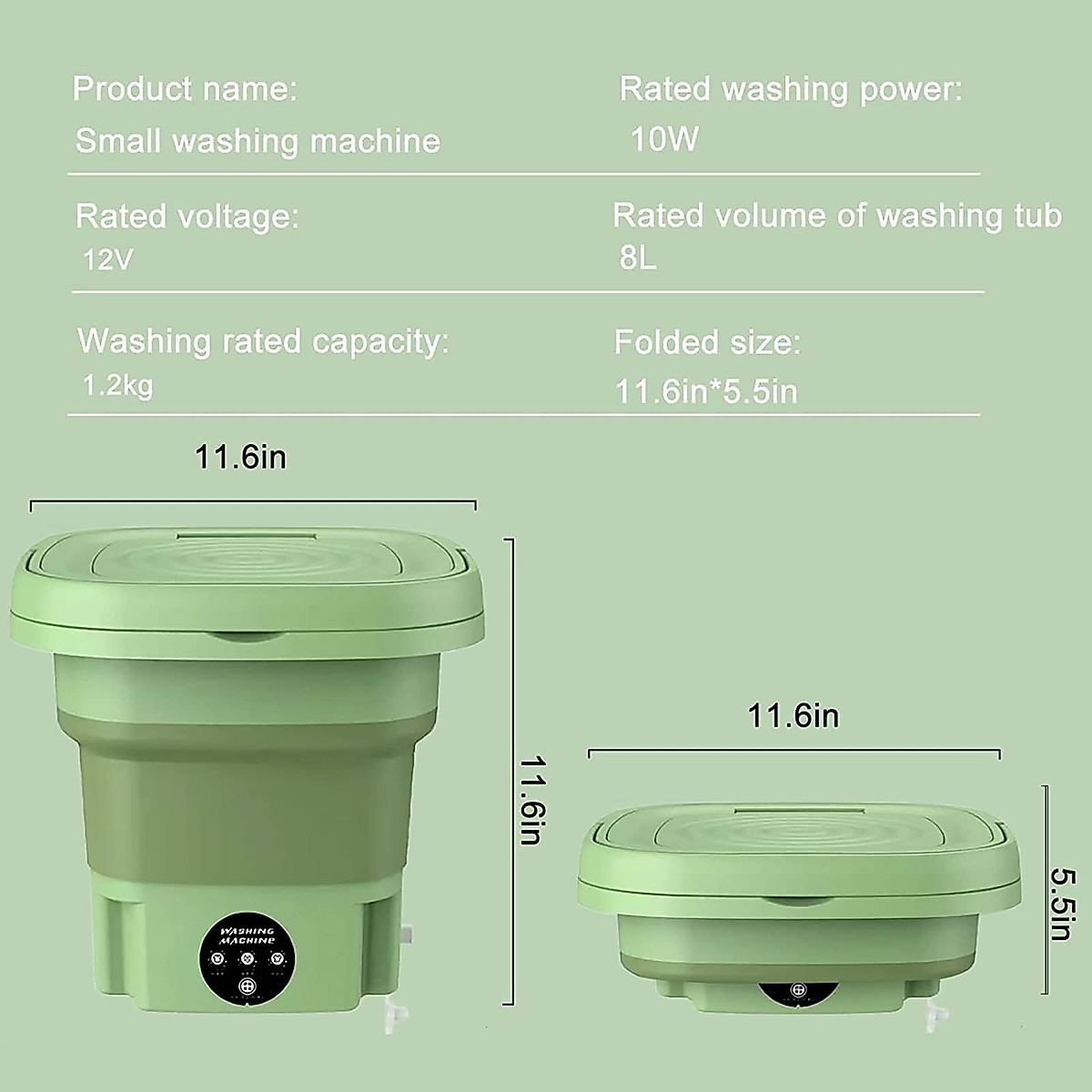 Portable Washing Machine,High Capacity Mini Washer with 3 Modes,Foldable Deep Cleaning Half Automatic Washt Suitable for Washing Small Pieces of Clothing, Baby Clothes,Underwear,Socks（Green）
