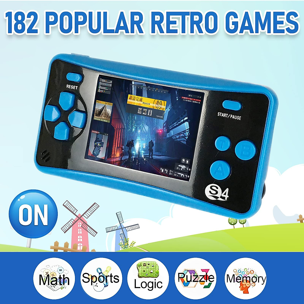 Retro FC Handheld Games for Kids, 182 in 1 Video Games Console 2.5" Screen Handheld Games, Travel Hand Held Game Systems for Kids Ages 4-8, Video Game Party Supplies Birthday Gifts for Kids -Black