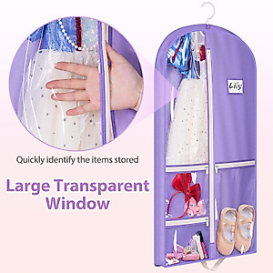 MISSLO Dance Garment Bags for Dancers 40" Hanging Dance Costume Garment Bag Kids Garment Bags with 3 Zippered Pockets Storage for Girls Competition, Travel, 3 Packs, Purple