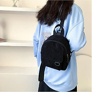 MBVBN Cute Mini Corduroy Backpack Casual Shoulder Bag Casual Kawaii Small (Black)