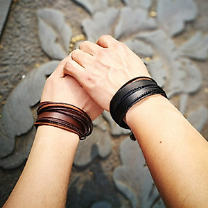 FRD.2Y Genuine Leather Bracelet for Women & Men,Unisex Multilayer Leather Adjustable Bracelet Cuff Wrap Multicolor Rope Wristband