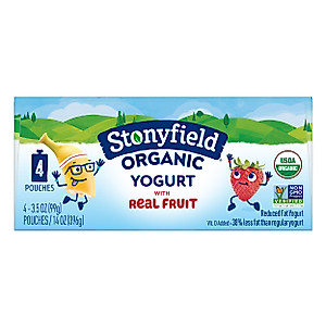 Stonyfield Organic Kids Strawberry Banana Lowfat Yogurt Pouches, 3.5 oz. Each, Includes Live Active Cultures, 4 count (pack of 1)